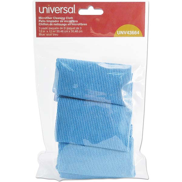 UNIVERSAL - 12X12" BLUE 3/PK MICROFIBER CLEANING CLOTH | MSC Direct