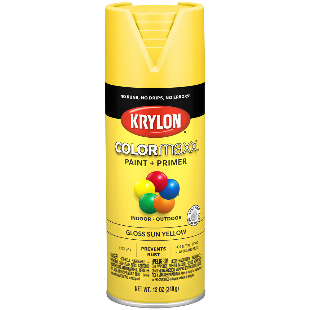 Krylon - Spray Paint: Yellow, Gloss, 12 oz Net Fill, Acrylic Enamel ...