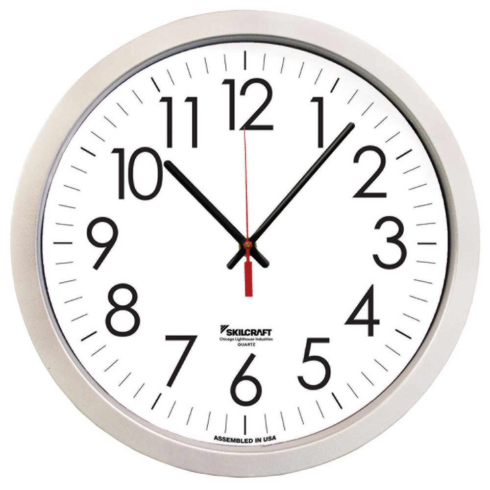 AbilityOne - 14.5" SILVER PLASTIC QUARTZ WALL CLOCK | MSC Direct