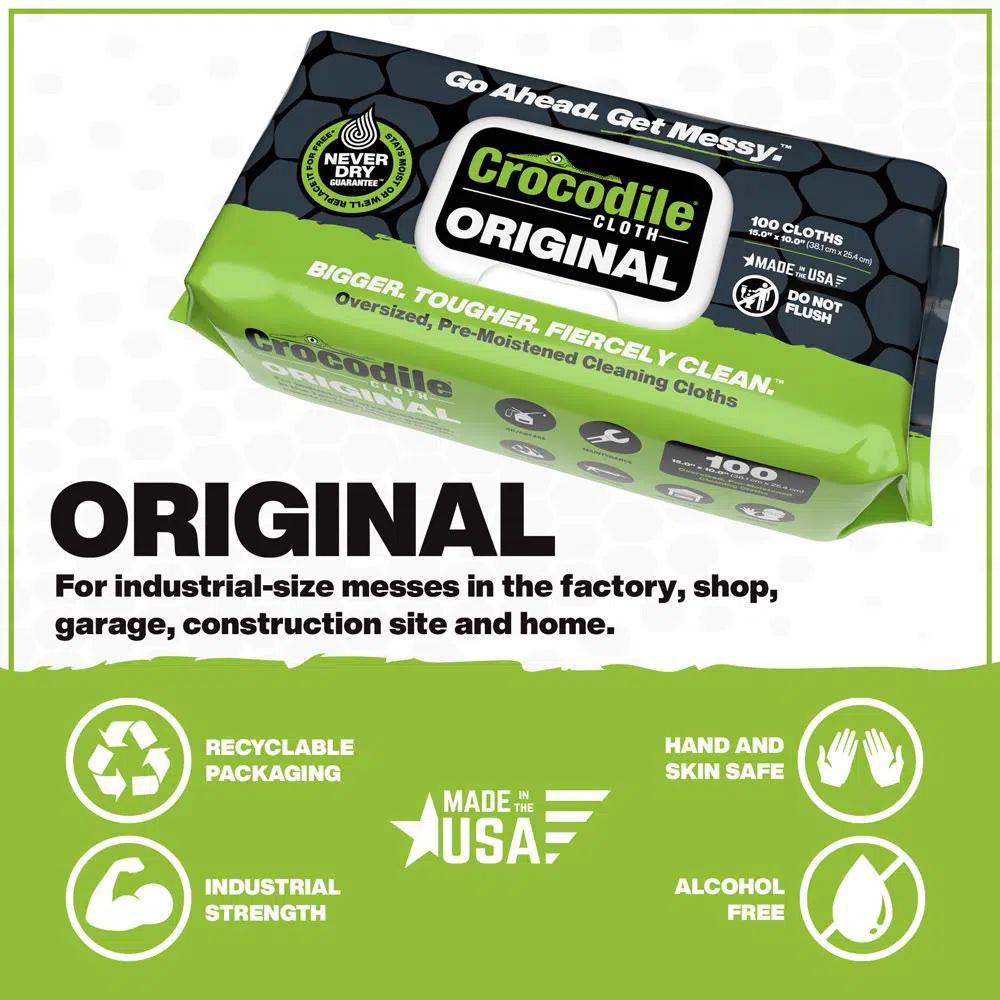 Crocodile Cloth - Cleaning Wipes: Pre-Moistened, 80 Ct | MSC Industrial ...