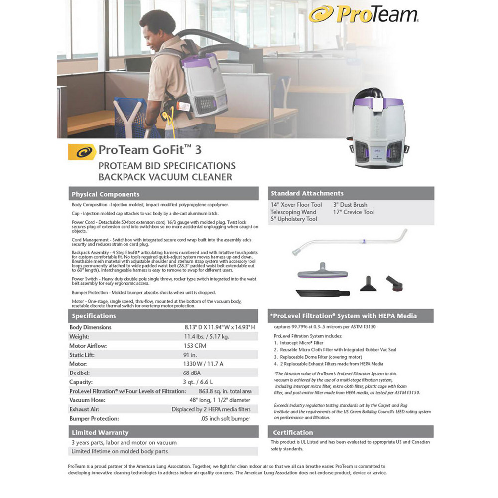 ProTeam - Portable & Backpack Vacuum Cleaners; Power Source: Electric ...
