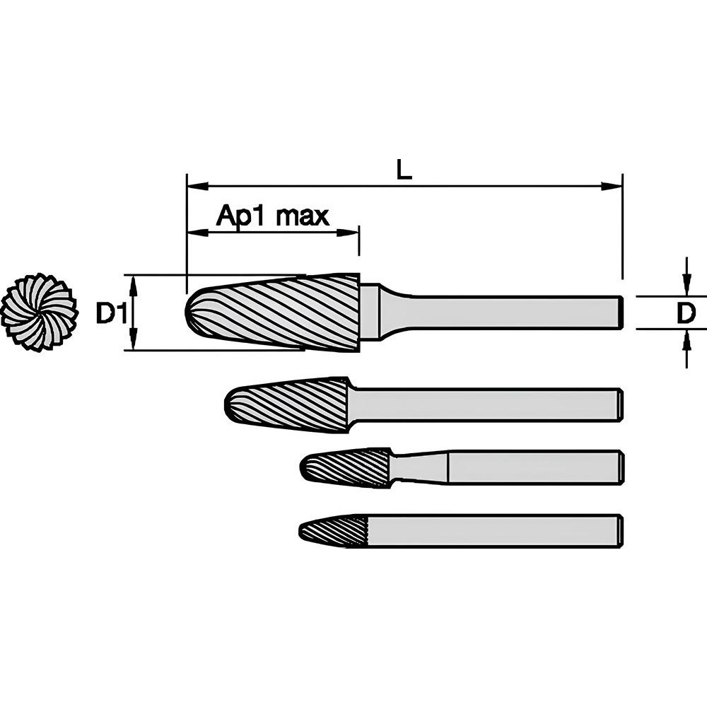 Widia - Abrasive Burr: SF-42M, 3.00 mm Cut Dia, Ball Nose Tree, Double ...