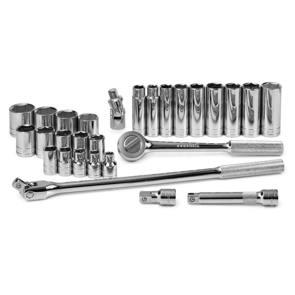 SK - Socket Set: Deep & Standard, 28 Pc, 1/2" Drive, 3/8" Min, 1-1/4 ...