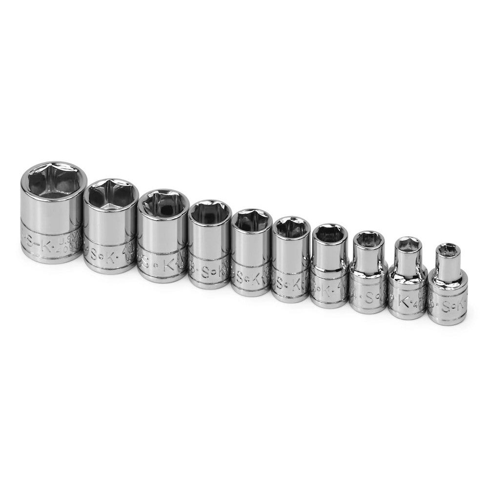 SK - Socket Set: Standard, 10 Pc, 1/4" Drive, 3/16" Min, 9/16" Max ...