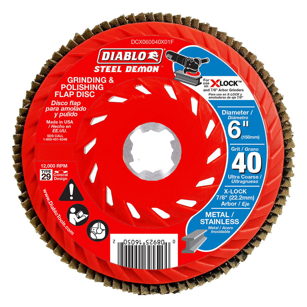 DIABLO - Flap Disc: 6" Dia, 7/8 X-Lock" Hole, 40 Grit, Zirconia Alumina ...