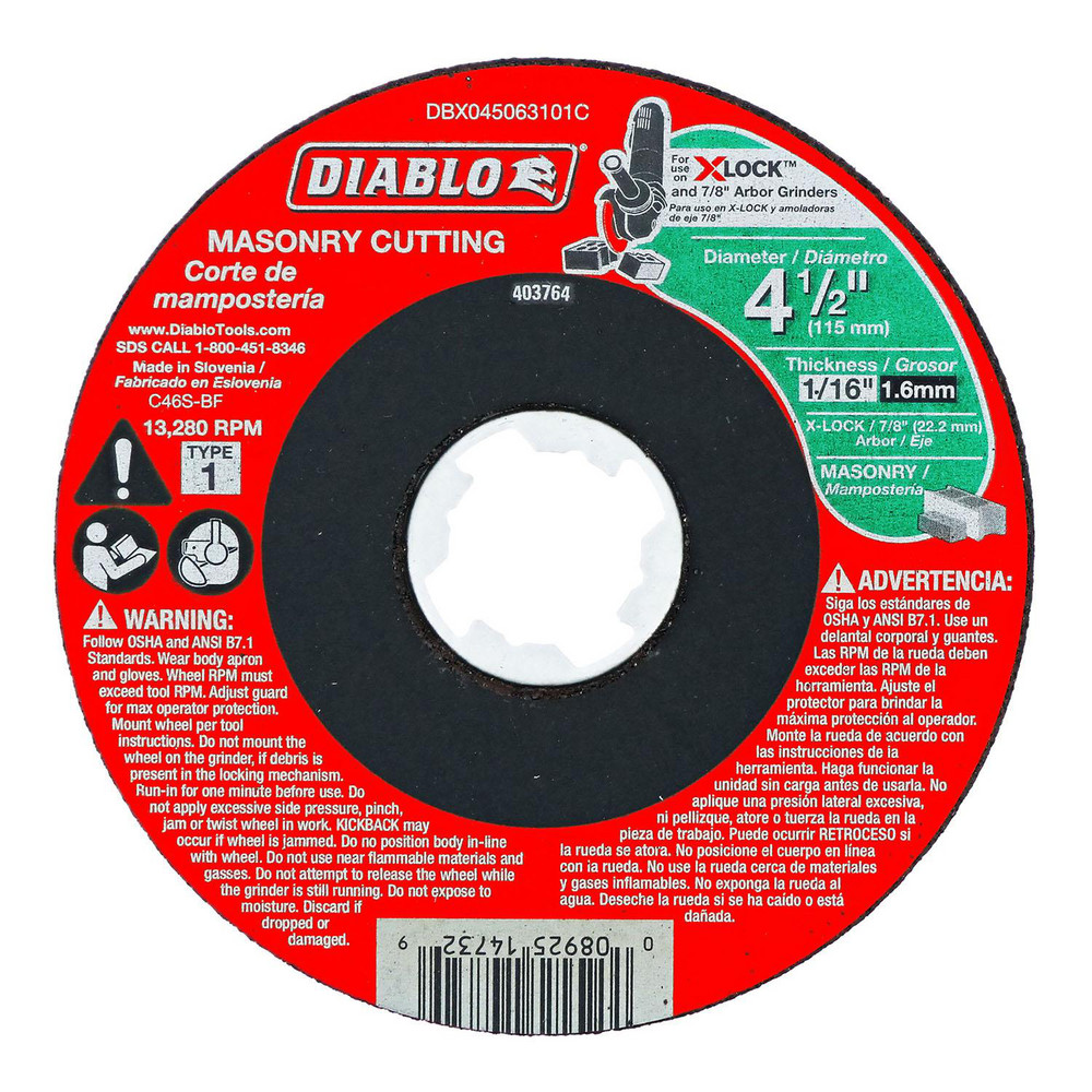 DIABLO - Cutoff Wheel: Type 1 (01/41), 4-1/2" Dia, 1/16" Thick, 7/8 X ...