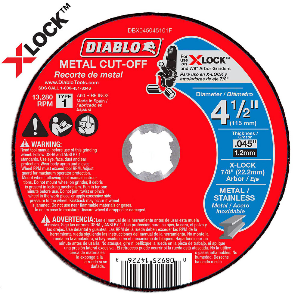 DIABLO - Cutoff Wheel: Type 1 (01/41), 4-1/2" Dia, 0.0450" Thick, 7/8 X ...