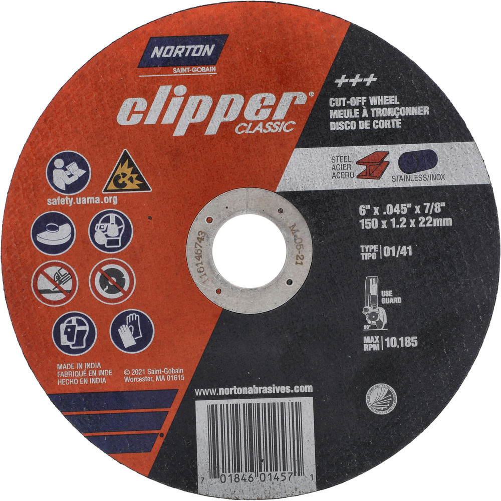 Norton - Cutoff Wheel: Type 1 (01/41), 6" Dia, 0.0450" Thick, 7/8" Hole ...