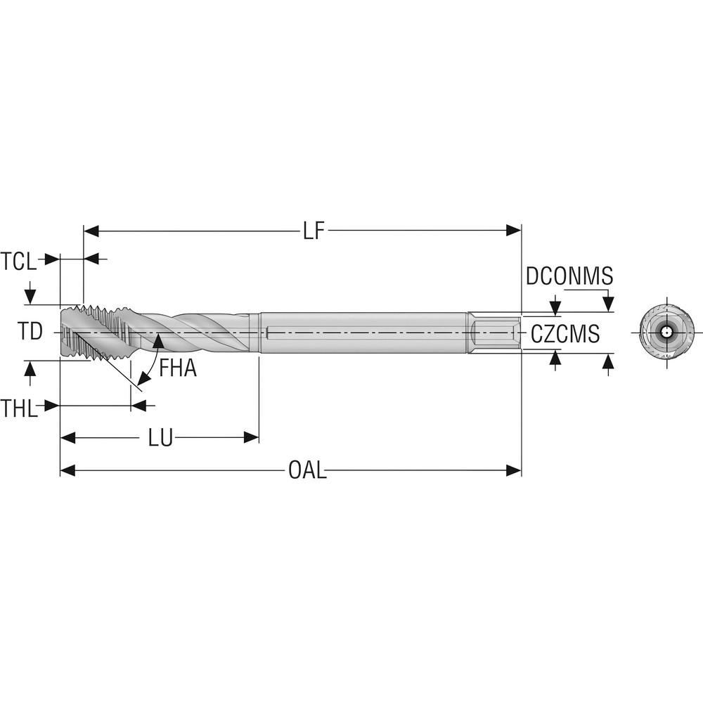 Seco - Spiral Flute Tap: M8x1, Metric Fine, 3 Flute, Modified Bottoming Chamfer, 6HX Class of ...