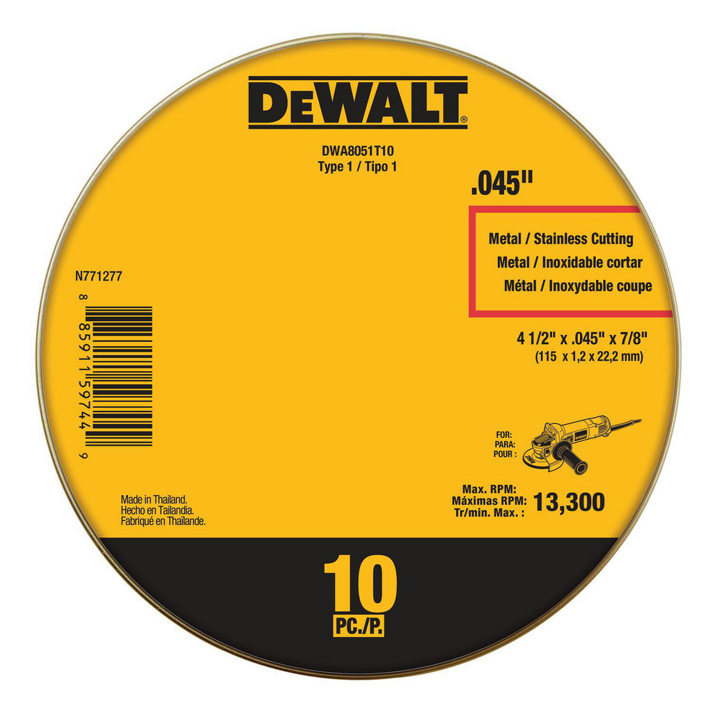 DeWALT - Cutoff Wheel: Type 1, 4-1/2" Dia, 0.0450" Thick, 7/8" Hole ...