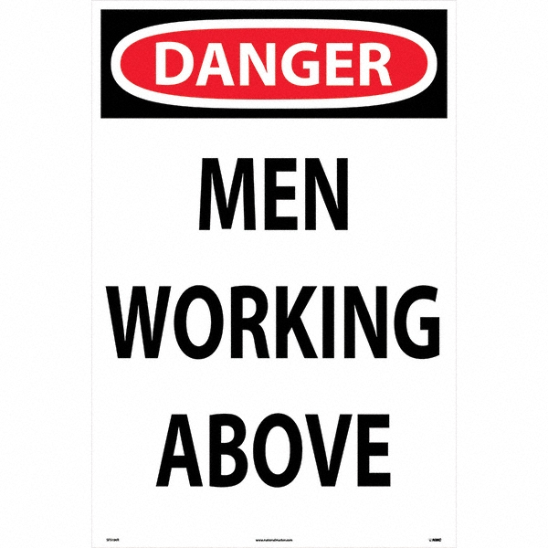 NMC - "Men Working Above", 36" Long x 24" Wide, Rigid Plastic Safety ...
