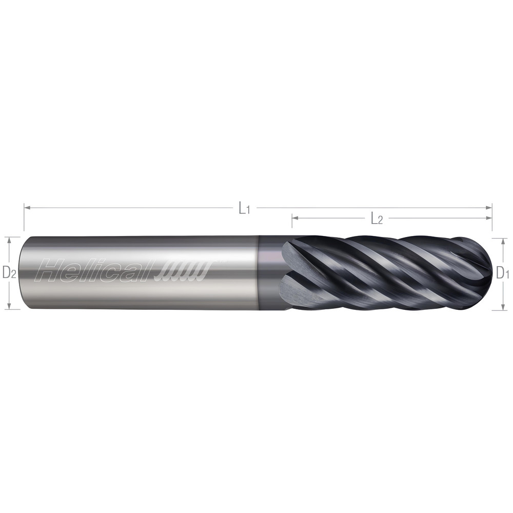 Helical Solutions - Ball End Mill: 1/2" Dia, 5/8" LOC, 6 Flute, Solid ...