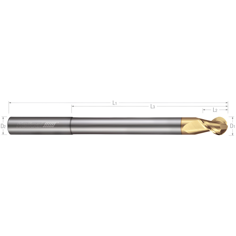 Helical Solutions - Ball End Mill: 3/8" Dia, 1/2" LOC, 2 Flute, Solid ...