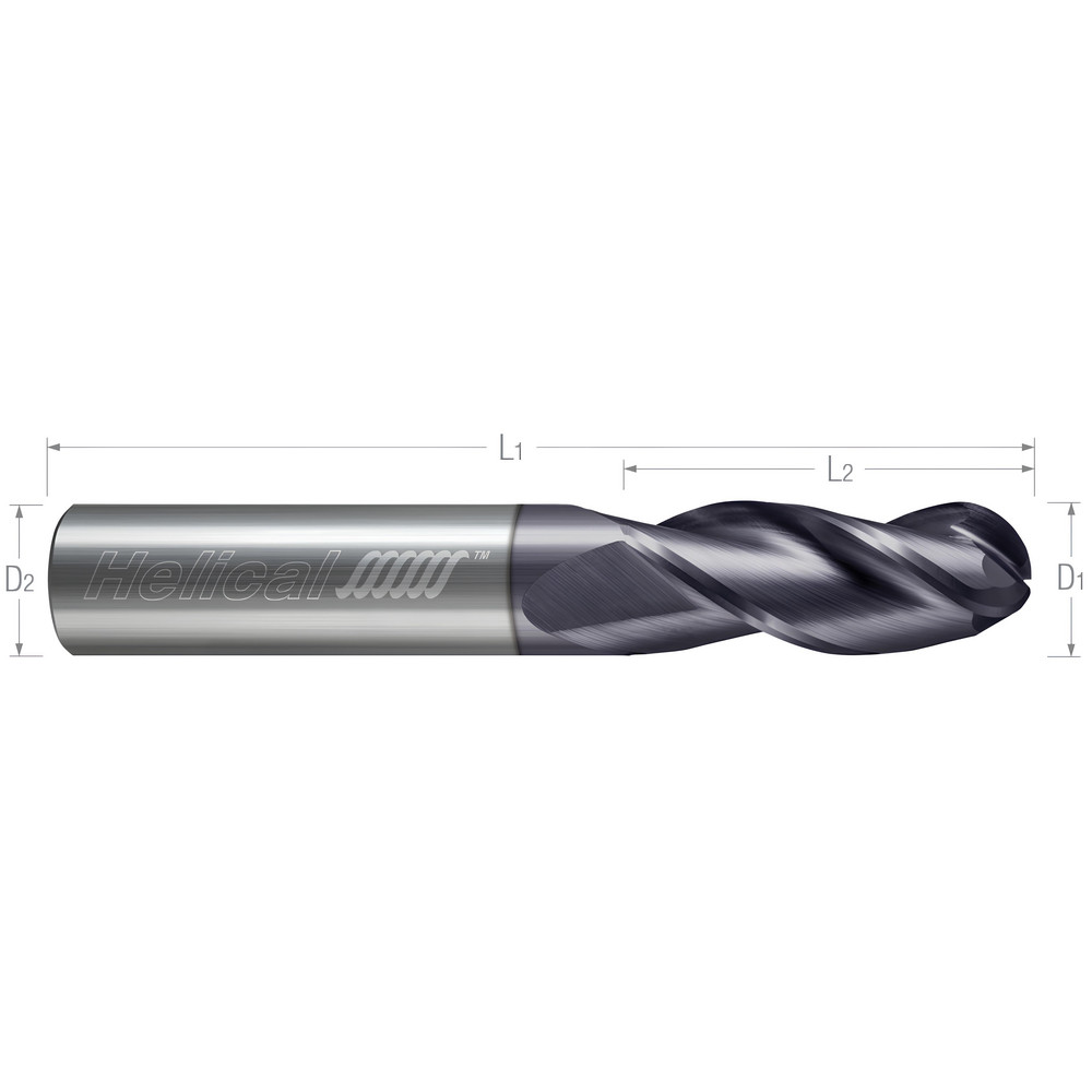Helical Solutions - Ball End Mill: 1/4" Dia, 1/2" LOC, 3 Flute, Solid ...