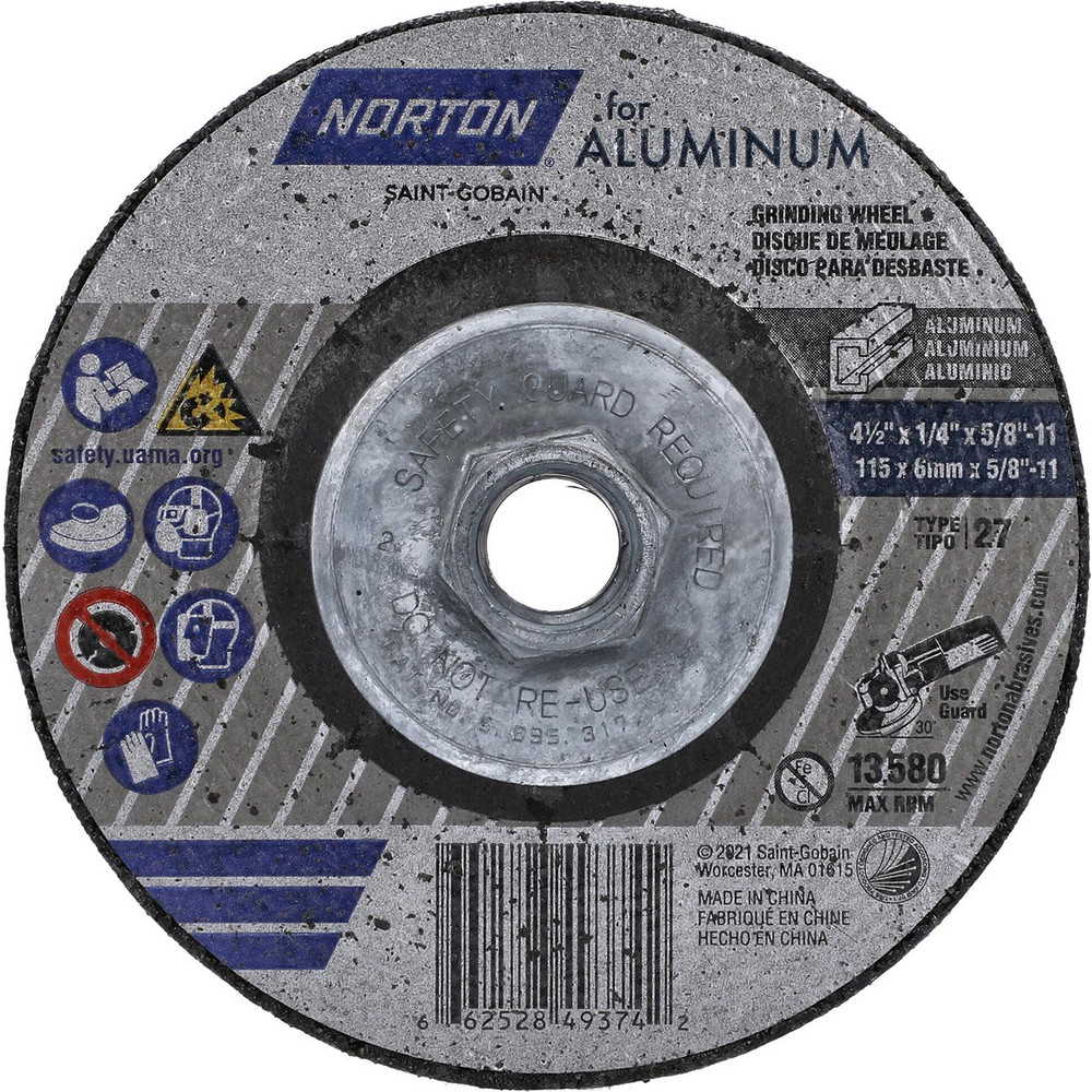 Norton - Depressed-Center Wheel: Type 27, 4-1/2" Dia, 1/4" Thick, 5/8 ...