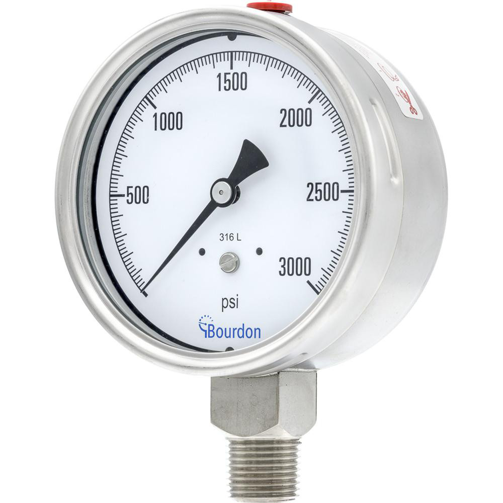 Bourdon - Pressure Gauge: 4" Dial Dia, 0 to 3,000 psi, 1/2" NPT, Lower Mount | MSC Direct