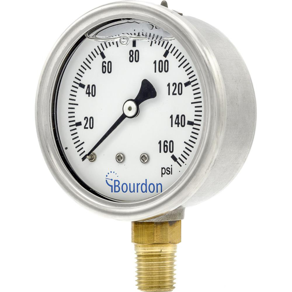 Bourdon - Pressure Gauge: 2-1/2" Dial Dia, 0 to 160 psi, 1/4" NPT, Lower Mount | MSC Direct