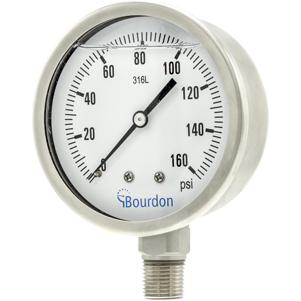 Bourdon - Pressure Gauge: 4" Dial Dia, 0 to 160 psi, 1/2" NPT, Lower Mount | MSC Direct