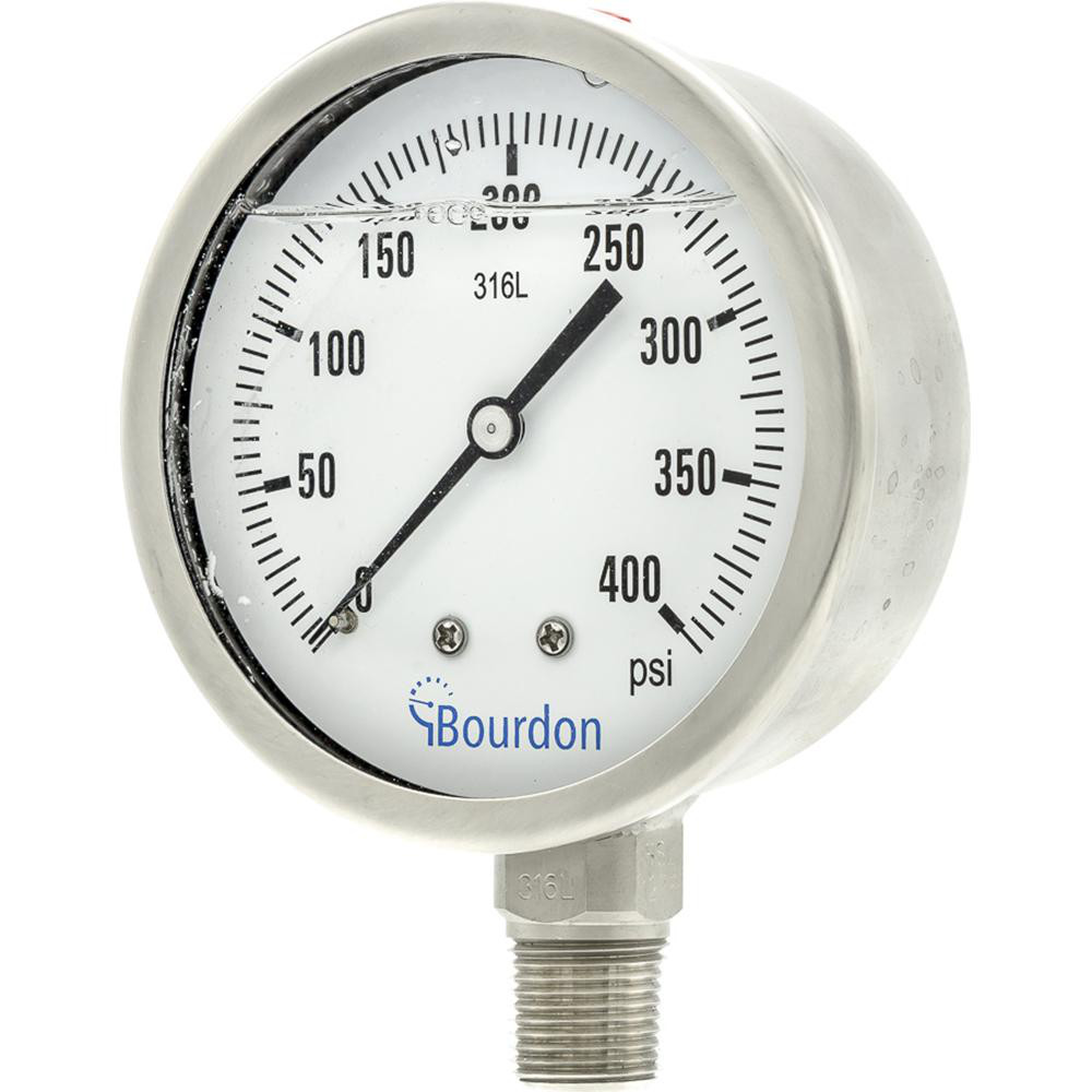 Bourdon - Pressure Gauge: 4" Dial Dia, 0 to 400 psi, 1/2" NPT, Lower ...