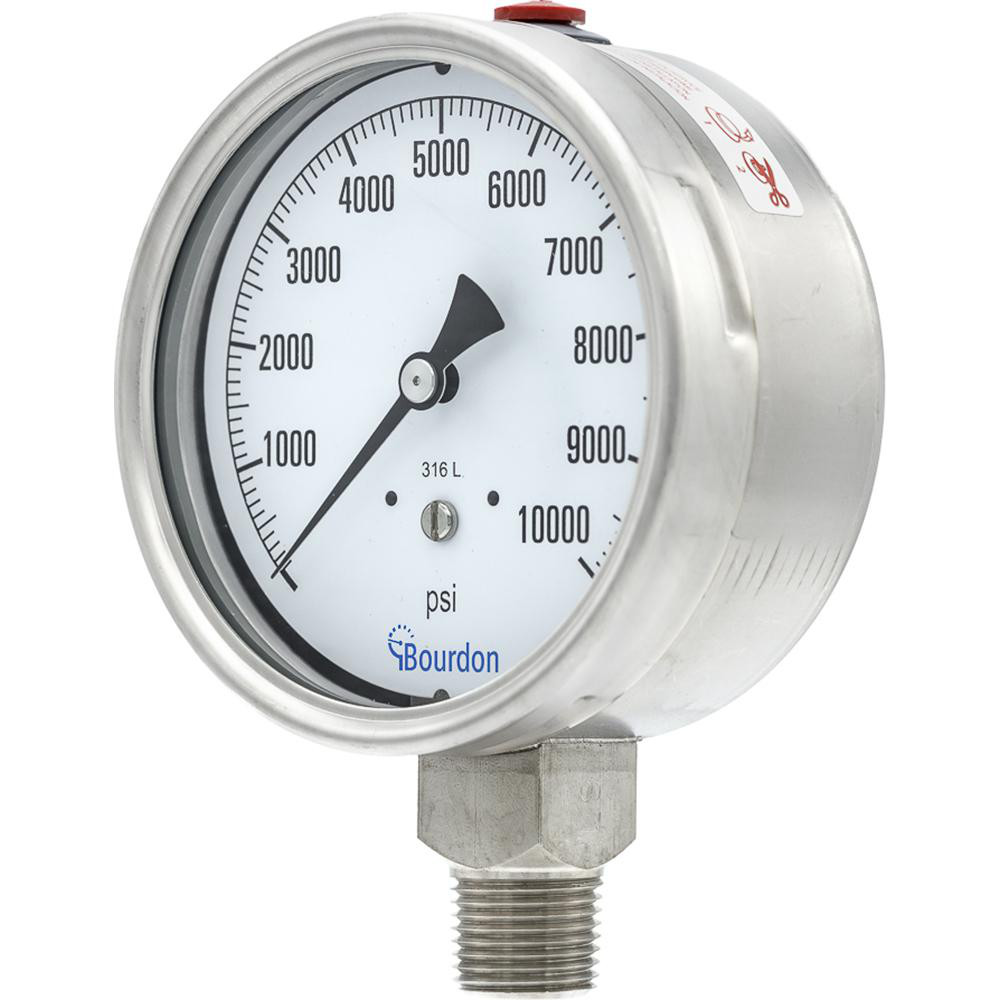 Bourdon - Pressure Gauge: 4" Dial Dia, 0 to 10,000 psi, 1/2" NPT, Lower ...