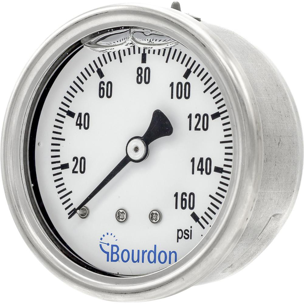 Bourdon - Pressure Gauge: 2-1/2" Dial Dia, 0 to 160 psi, 1/4" NPT, Center Back Mount | MSC Direct