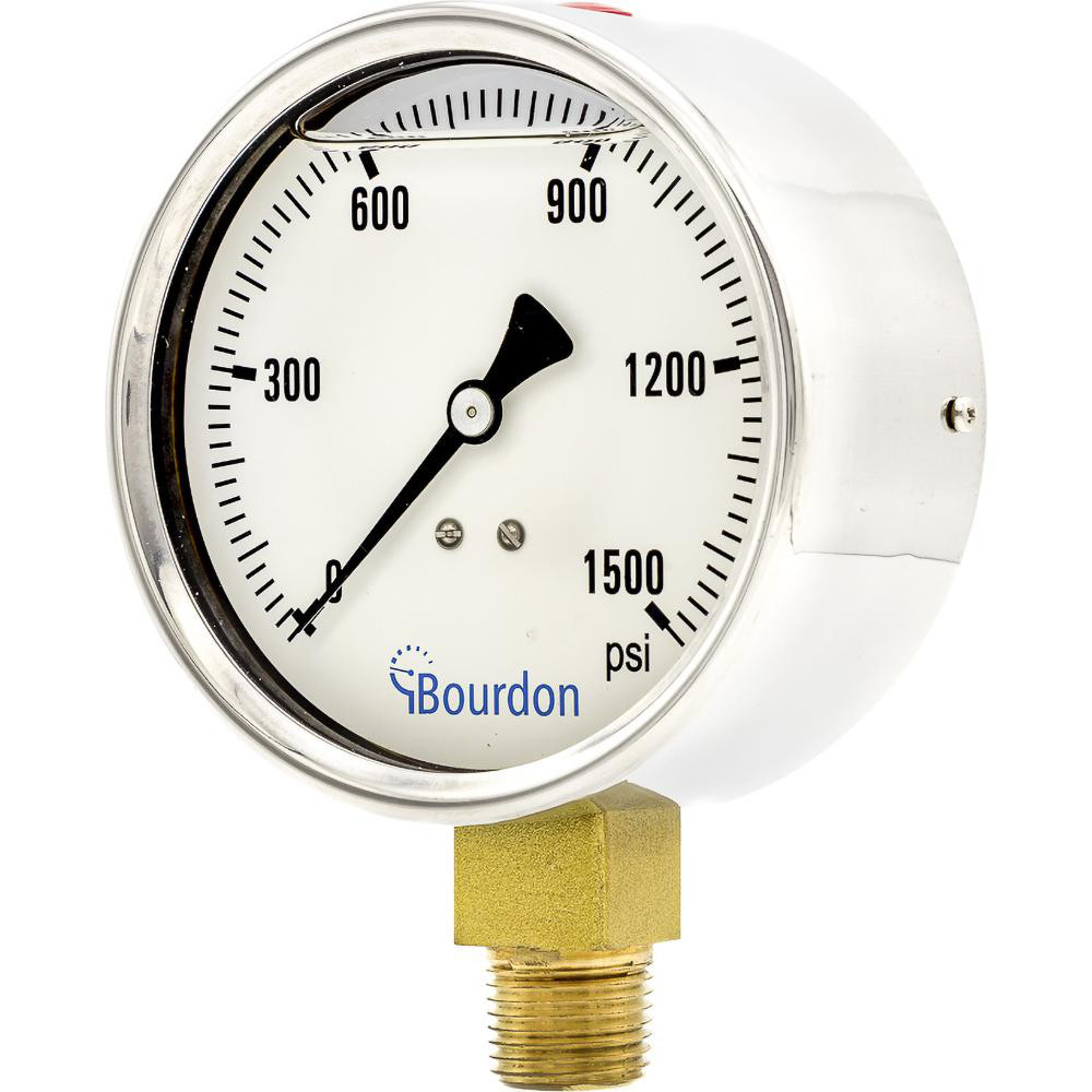 Bourdon - Pressure Gauge: 4" Dial Dia, 0 to 1,500 psi, 1/2" NPT, Lower ...