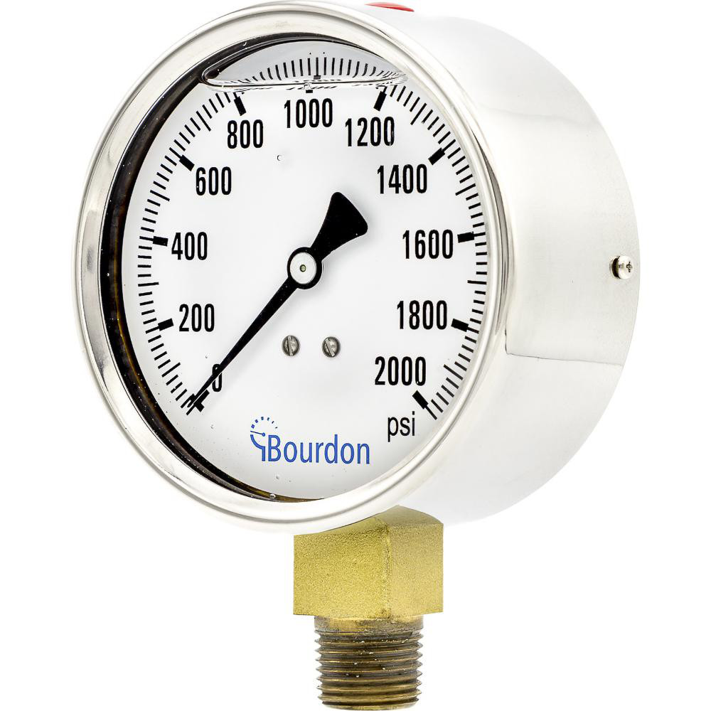 Bourdon - Pressure Gauge: 4" Dial Dia, 0 to 2,000 psi, 1/2" NPT, Lower Mount | MSC Direct