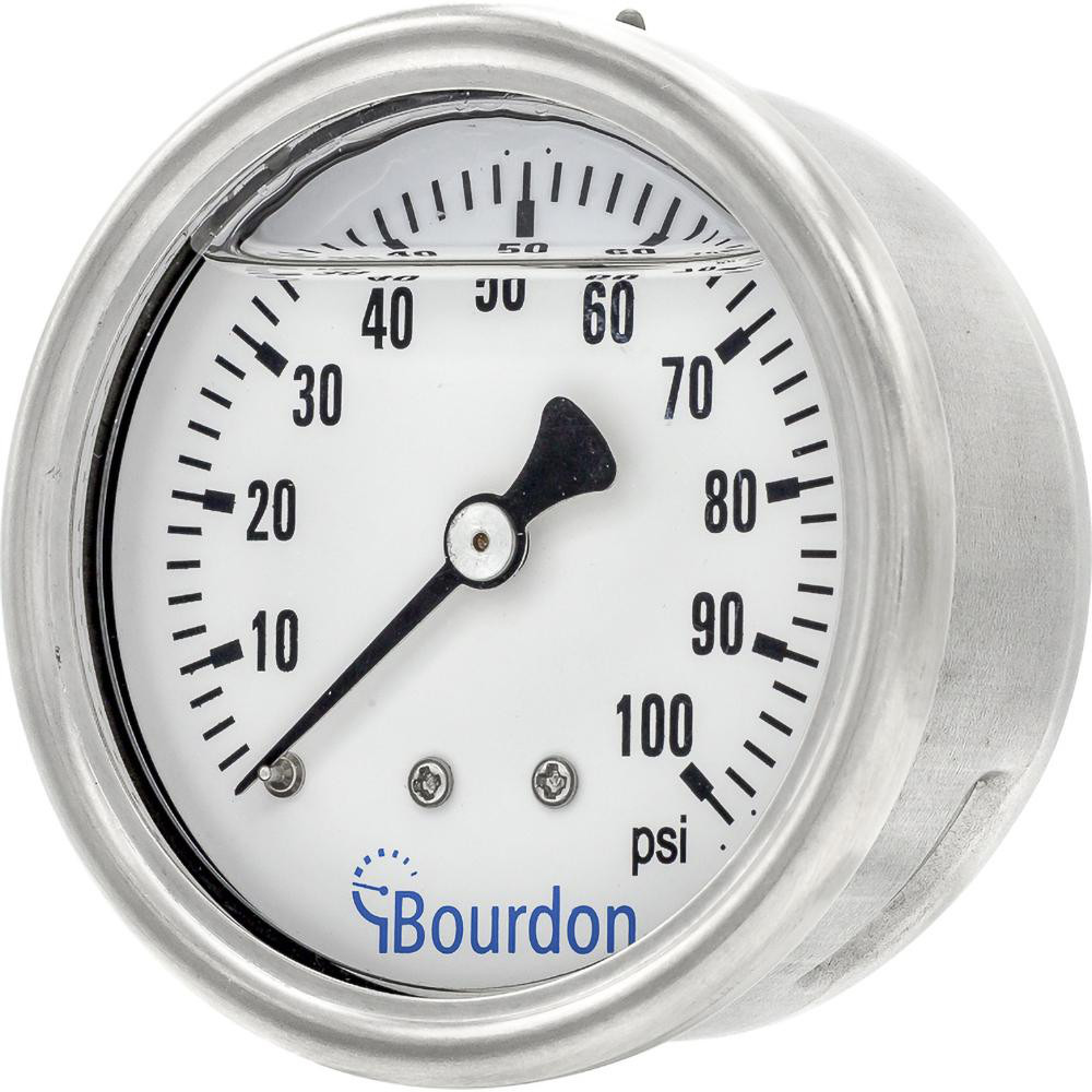 Bourdon - Pressure Gauge: 2-1/2" Dial Dia, 0 to 100 psi, 1/4" NPT ...