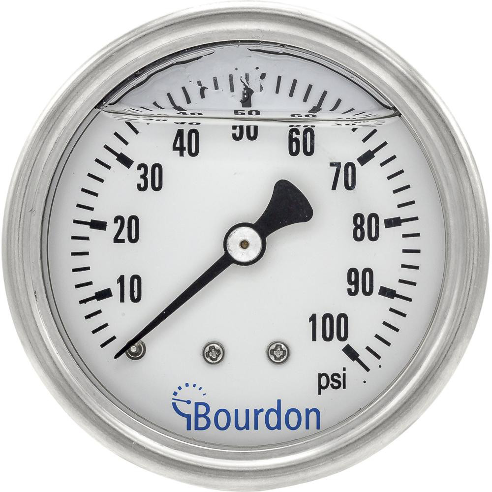 Bourdon - Pressure Gauge: 2-1/2" Dial Dia, 0 to 100 psi, 1/4" NPT ...