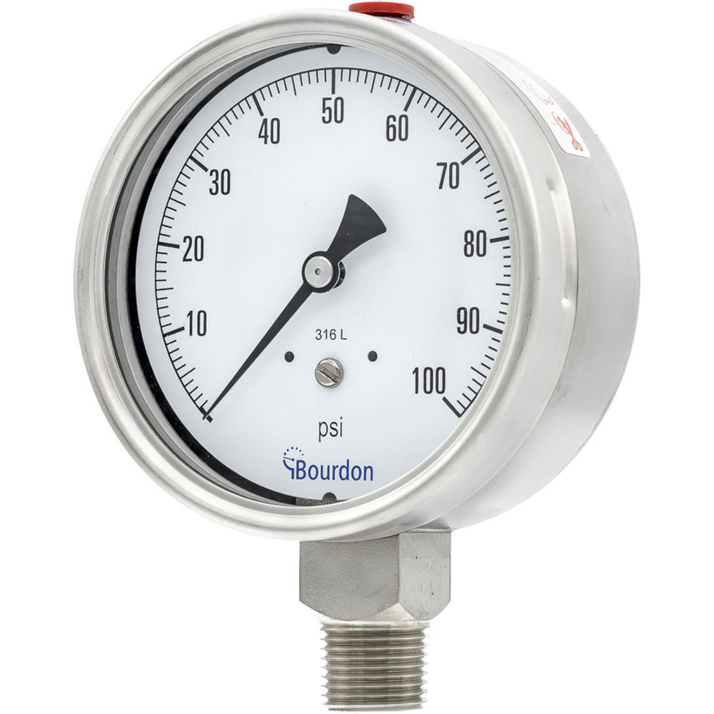 Bourdon - Pressure Gauge: 4" Dial Dia, 0 to 100 psi, 1/2" NPT, Lower Mount | MSC Direct