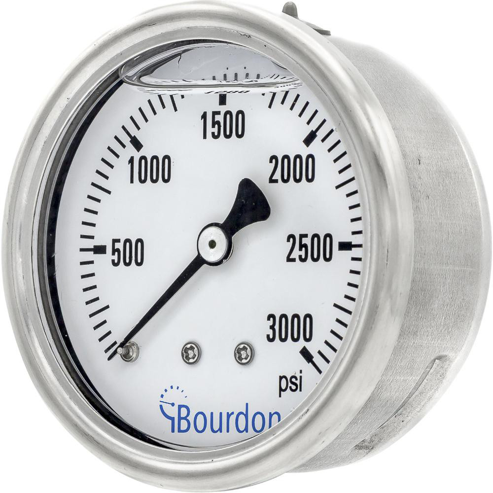Bourdon - Pressure Gauge: 2-1/2" Dial Dia, 0 to 3,000 psi, 1/4" NPT ...
