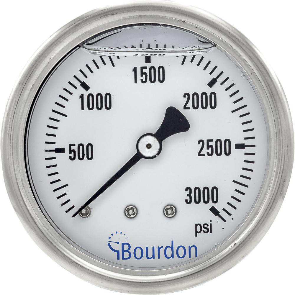Bourdon - Pressure Gauge: 2-1/2" Dial Dia, 0 to 3,000 psi, 1/4" NPT, Center Back Mount | MSC Direct