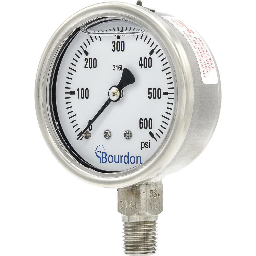 Bourdon - Pressure Gauge: 2-1/2" Dial Dia, 0 to 600 psi, 1/4" NPT, Lower Mount | MSC Direct