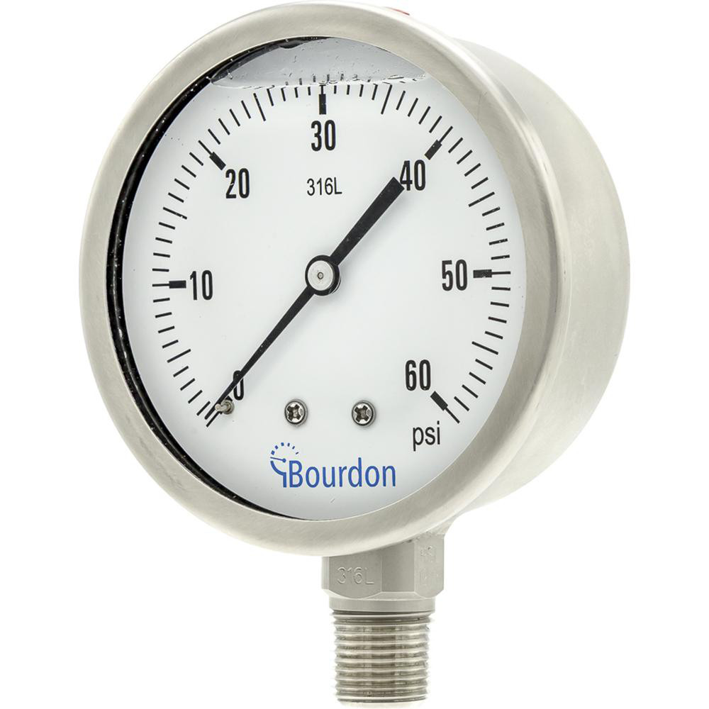 Bourdon - Pressure Gauge: 4" Dial Dia, 0 to 60 psi, 1/2" NPT, Lower Mount | MSC Direct