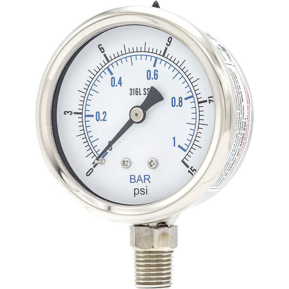 PIC Gauges - Pressure Gauge: 2-1/2" Dial Dia, 0 to 15 psi, 1/4" MNPT, Lower Mount | MSC ...