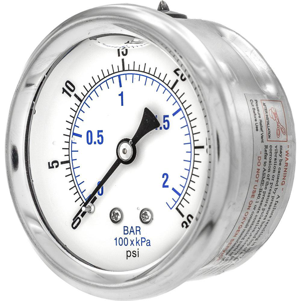 PIC Gauges - Pressure Gauge: 2-1/2" Dial Dia, 0 to 30 psi, 1/4" MNPT, Center Back Mount | MSC Direct