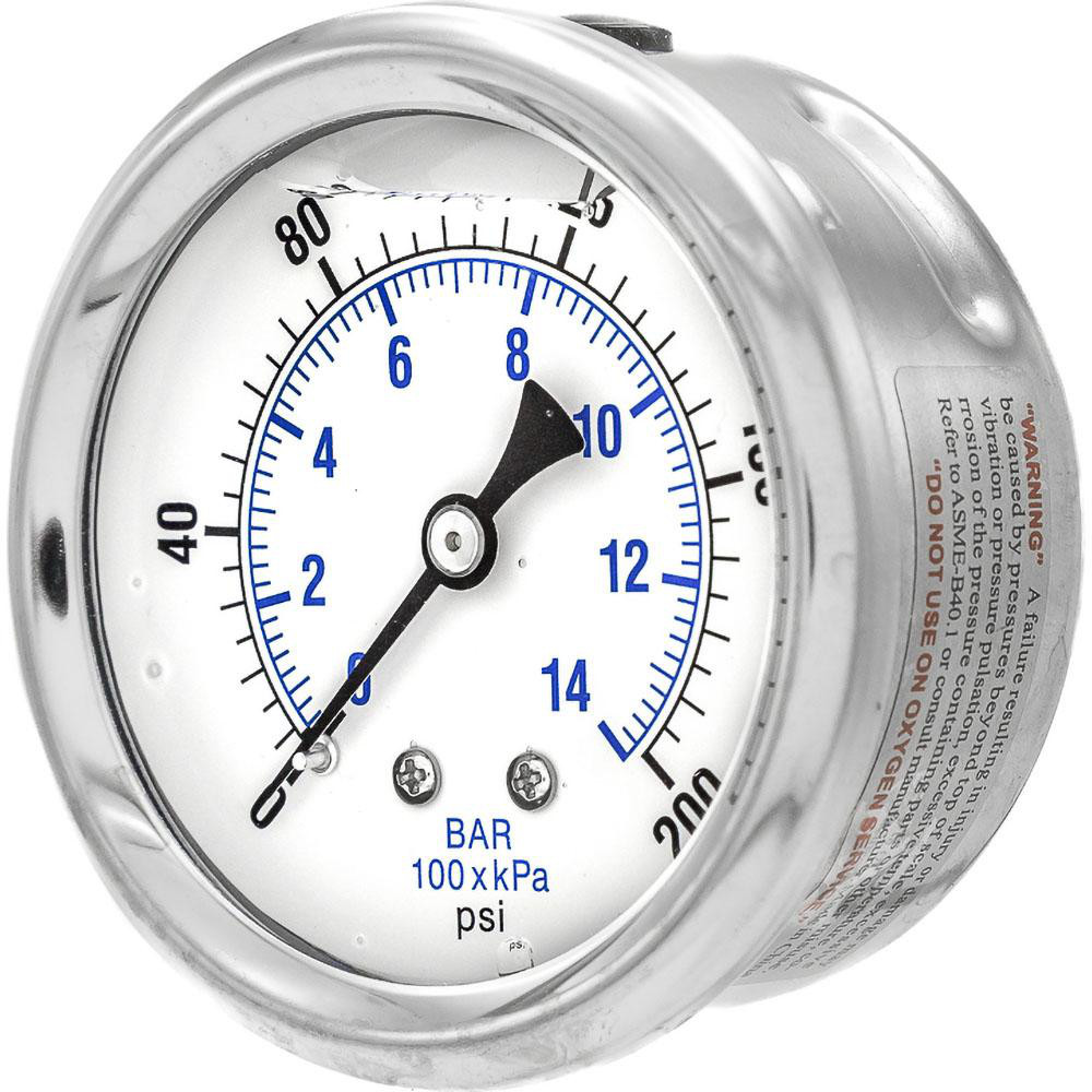 PIC Gauges - Pressure Gauge: 2-1/2" Dial Dia, 0 to 200 psi, 1/4" MNPT, Center Back Mount | MSC ...