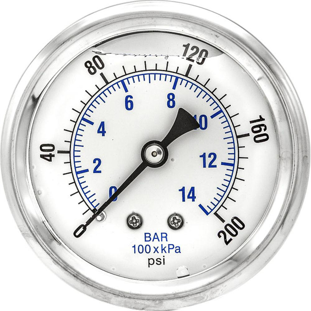 PIC Gauges - Pressure Gauge: 2-1/2" Dial Dia, 0 to 200 psi, 1/4" MNPT, Center Back Mount | MSC ...
