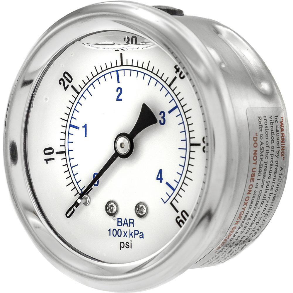 PIC Gauges - Pressure Gauge: 2-1/2" Dial Dia, 0 to 60 psi, 1/4" MNPT, Center Back Mount | MSC Direct