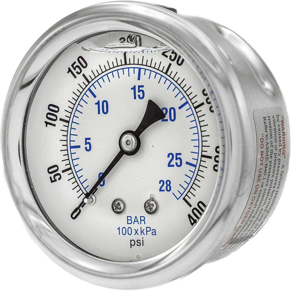 PIC Gauges - Pressure Gauge: 2-1/2" Dial Dia, 0 to 400 psi, 1/4" MNPT, Center Back Mount | MSC ...