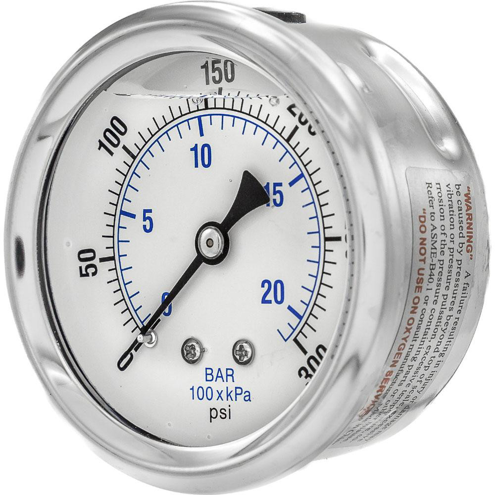 PIC Gauges - Pressure Gauge: 2-1/2" Dial Dia, 0 to 300 psi, 1/4" MNPT, Center Back Mount | MSC ...