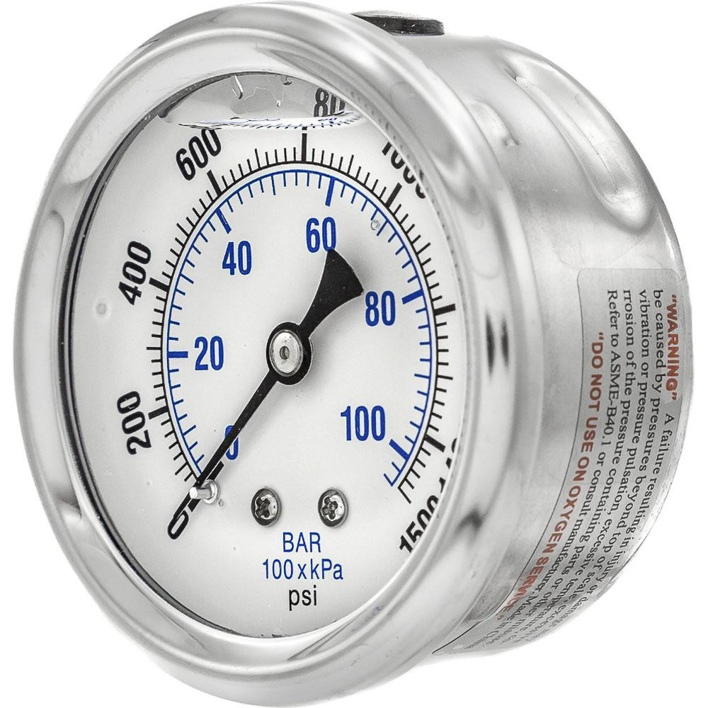 PIC Gauges - Pressure Gauge: 2-1/2" Dial Dia, 0 to 1,500 psi, 1/4" MNPT, Center Back Mount | MSC ...