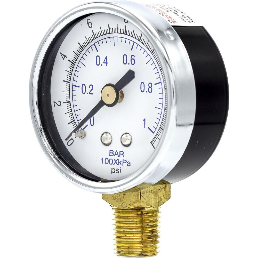 PIC Gauges - Pressure Gauge: 2" Dial Dia, 0 to 15 psi, 1/4" MNPT, Lower Mount | MSC Direct