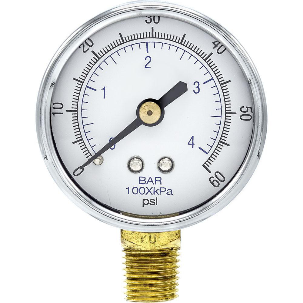 PIC Gauges - Pressure Gauge: 2" Dial Dia, 0 to 60 psi, 1/4" MNPT, Lower Mount | MSC Direct
