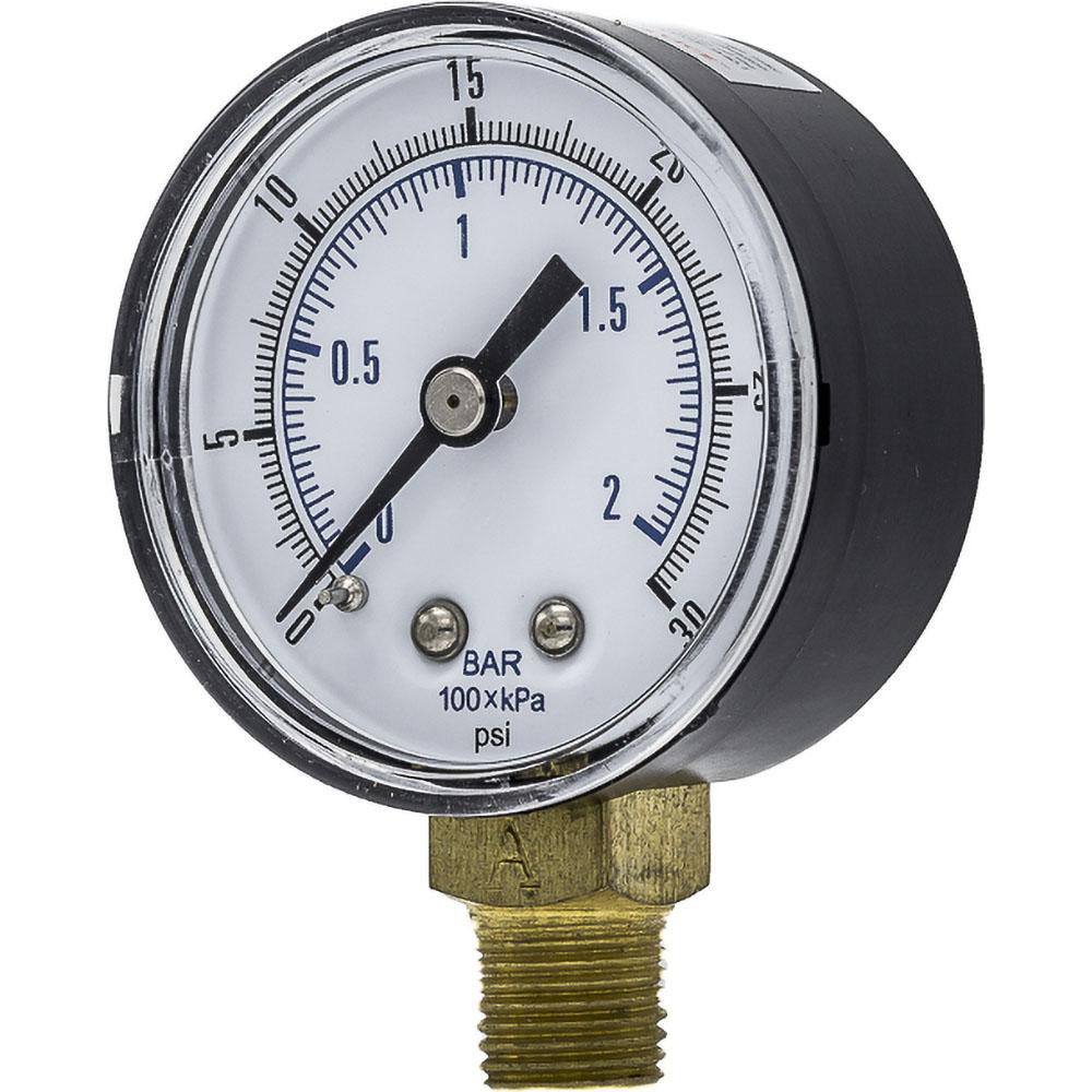 PIC Gauges - Pressure Gauge: 2" Dial Dia, 0 to 30 psi, 1/4" BSPT, Lower Mount | MSC Direct