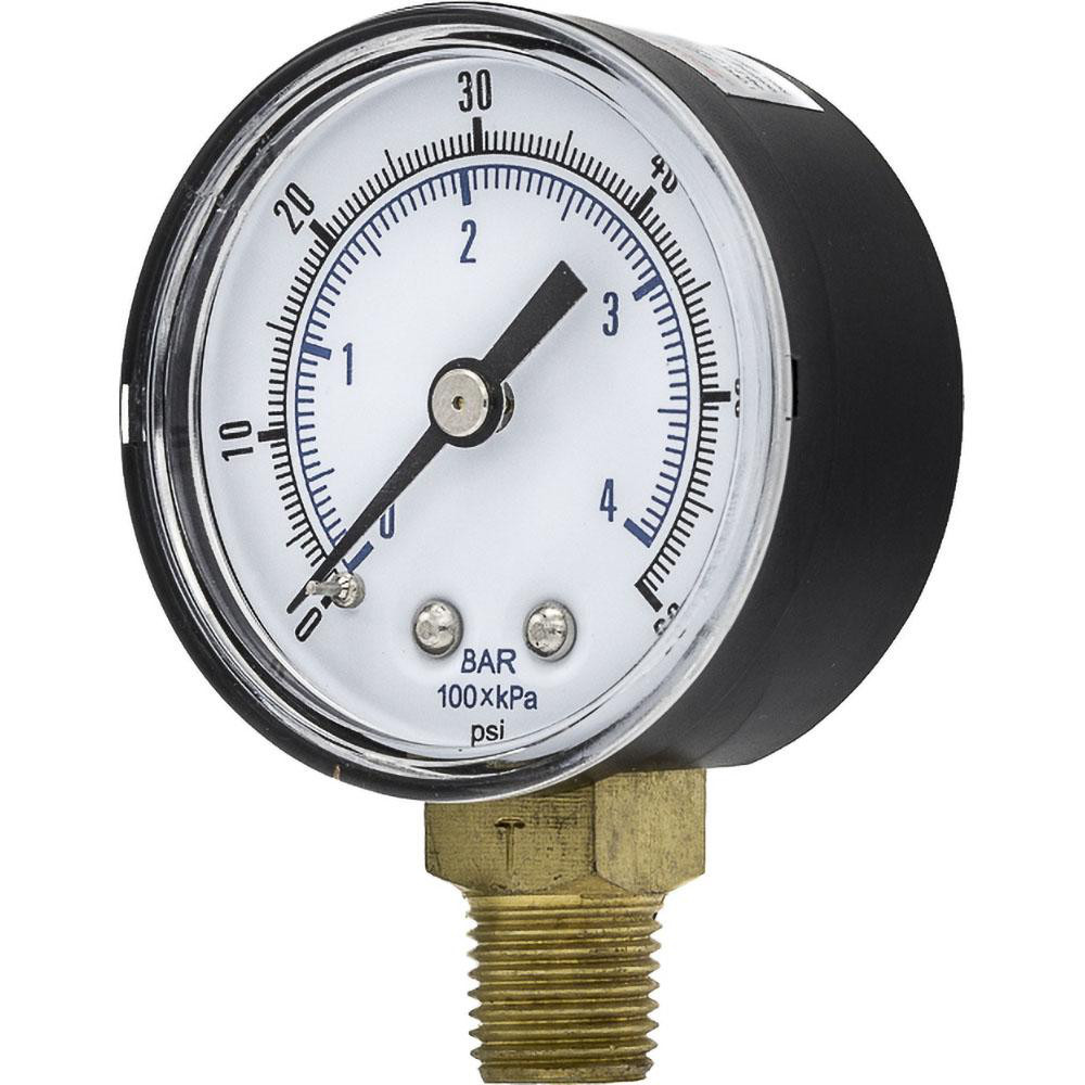PIC Gauges - Pressure Gauge: 2" Dial Dia, 0 to 60 psi, 1/4" BSPT, Lower Mount | MSC Direct