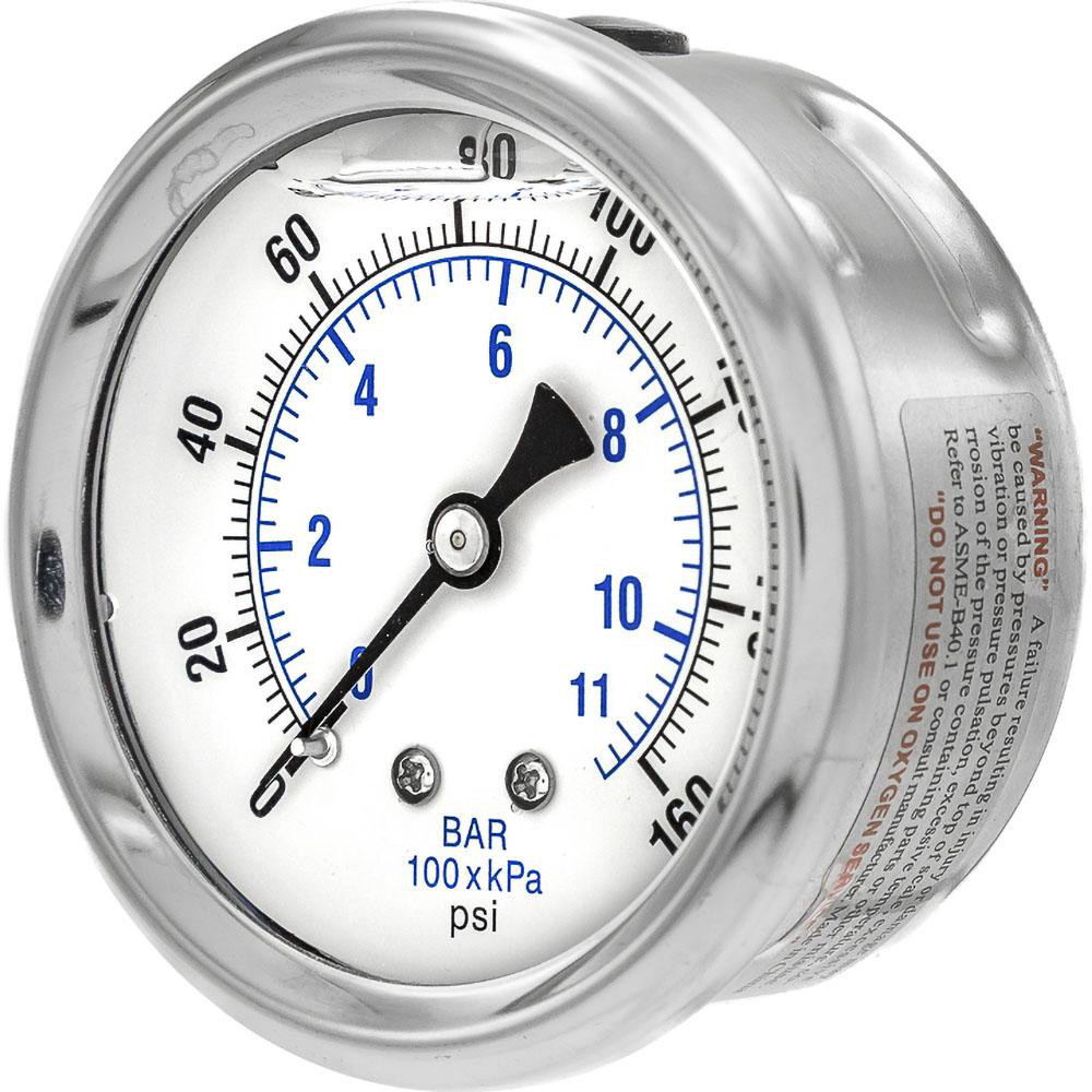 PIC Gauges - Pressure Gauge: 2-1/2" Dial Dia, 0 to 160 psi, 1/4" MNPT, Center Back Mount | MSC ...