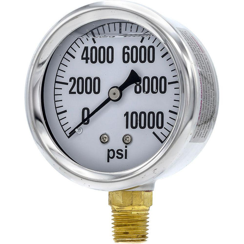 PIC Gauges - Pressure Gauge: 2-1/2" Dial Dia, 0 to 10,000 psi, 1/4" MNPT, Lower Mount | MSC Direct