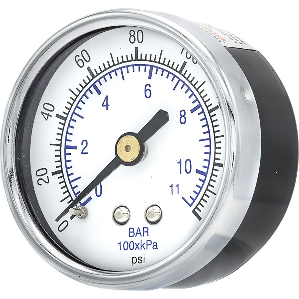 PIC Gauges - Pressure Gauge: 2" Dial Dia, 0 to 160 psi, 1/8" NPT, Center Back Mount | MSC Direct