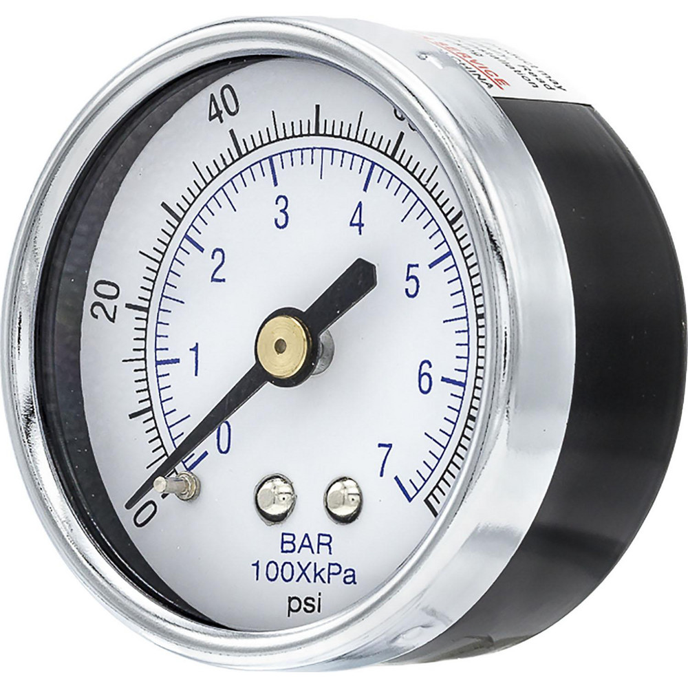 PIC Gauges - Pressure Gauge: 2" Dial Dia, 0 to 100 psi, 1/8" NPT, Center Back Mount | MSC Direct